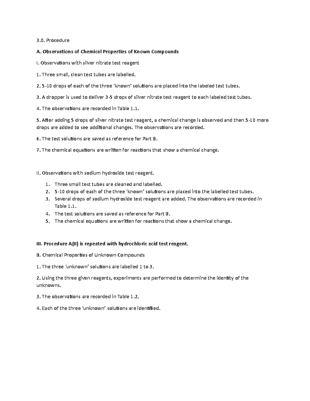 Procedure 4 - chemistry - Procedure A. Observations of Chemical ...