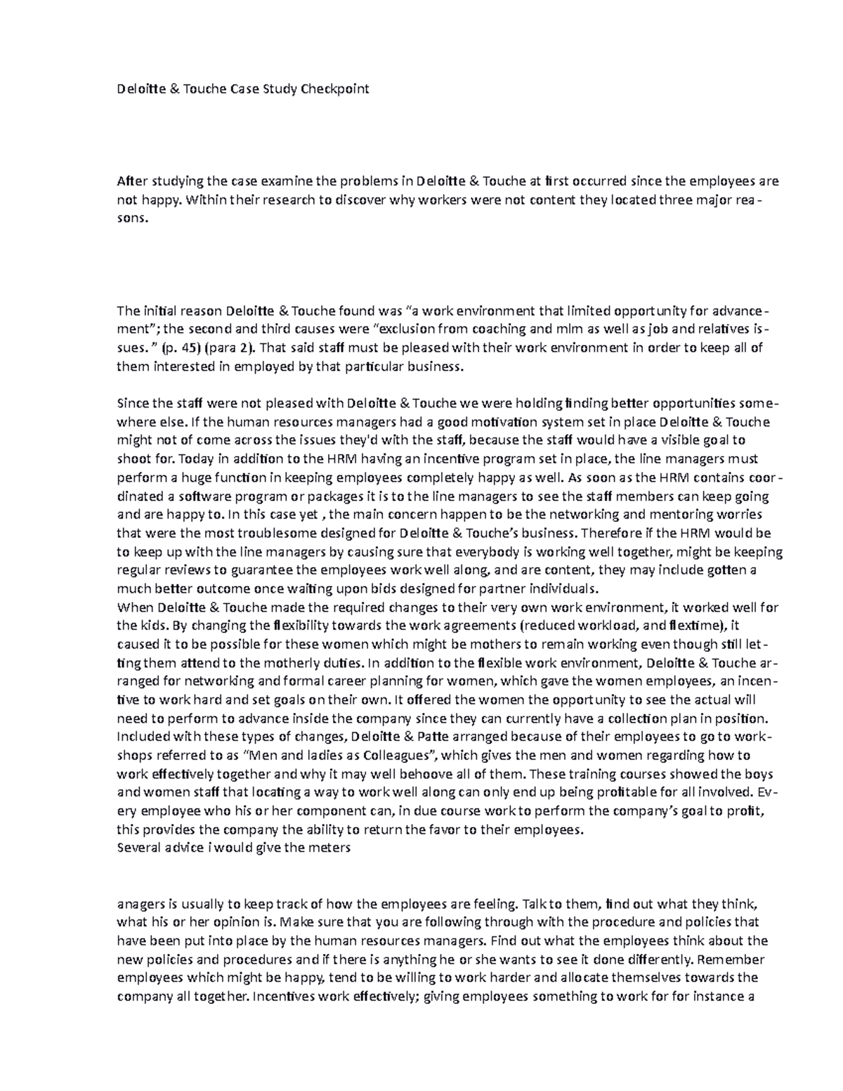 Deloitte & Touche Case Study Checkpoint 1 - Deloitte & Touche Case ...