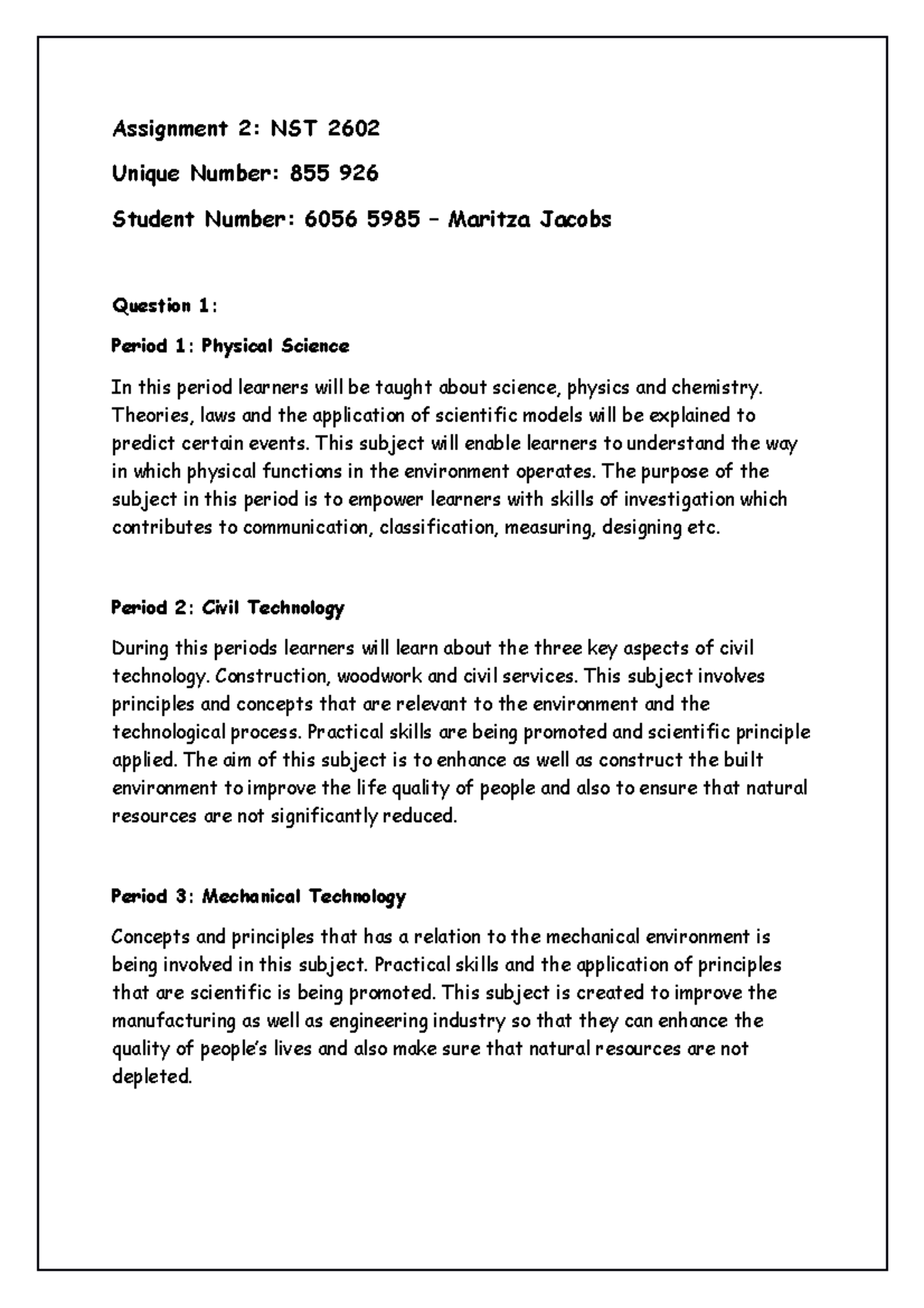 NST 2606 Assignment 2 - Assignment 2: NST 2602 Unique Number: 855 926 ...