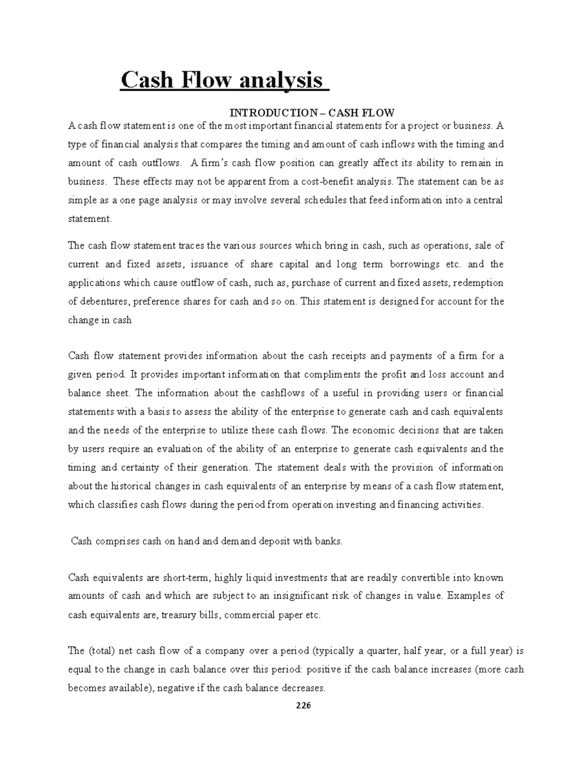 Cashflow anaysis - Lecture notes 6 - Cash Flow analysis ...