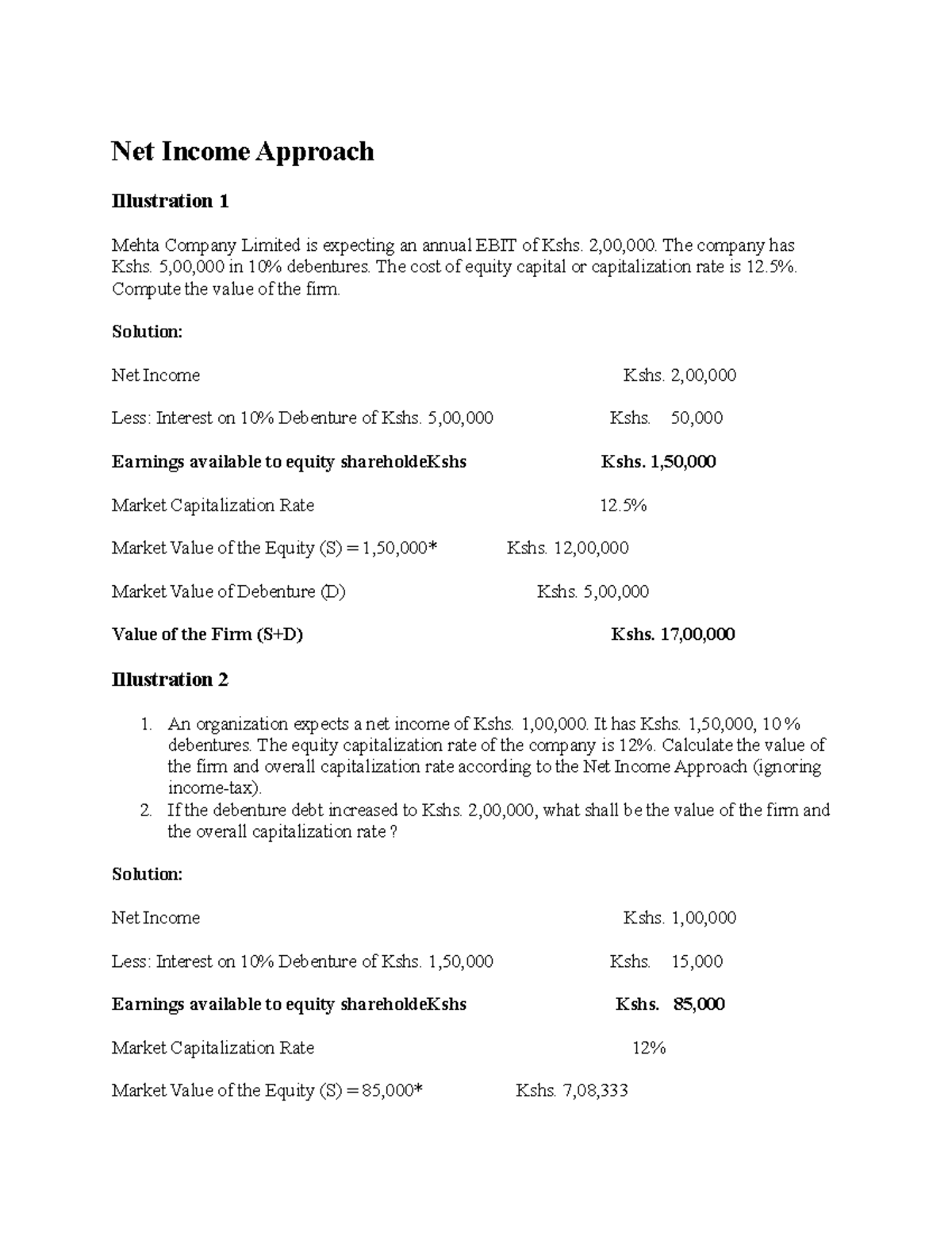 Questions on Capital Structure - Net Income Approach Illustration 1 ...
