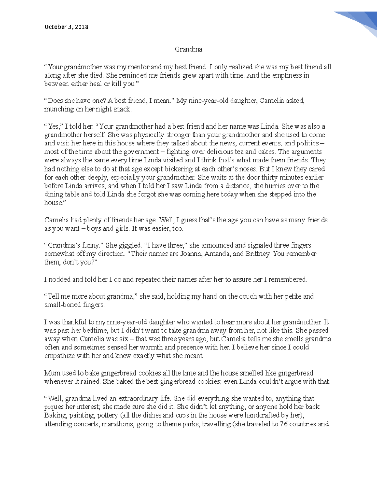 Grandma 100318 - essay - Grandma “Your grandmother was my mentor and my ...