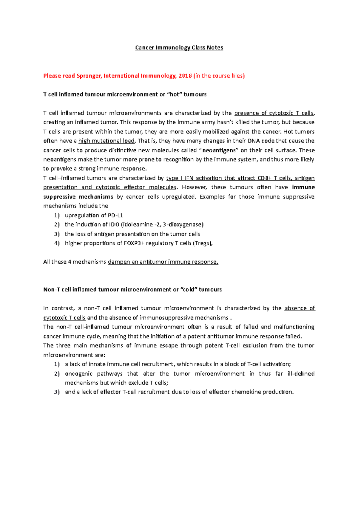Cancer Immunology Notes ASA - Cancer Immunology Class Notes Please read ...