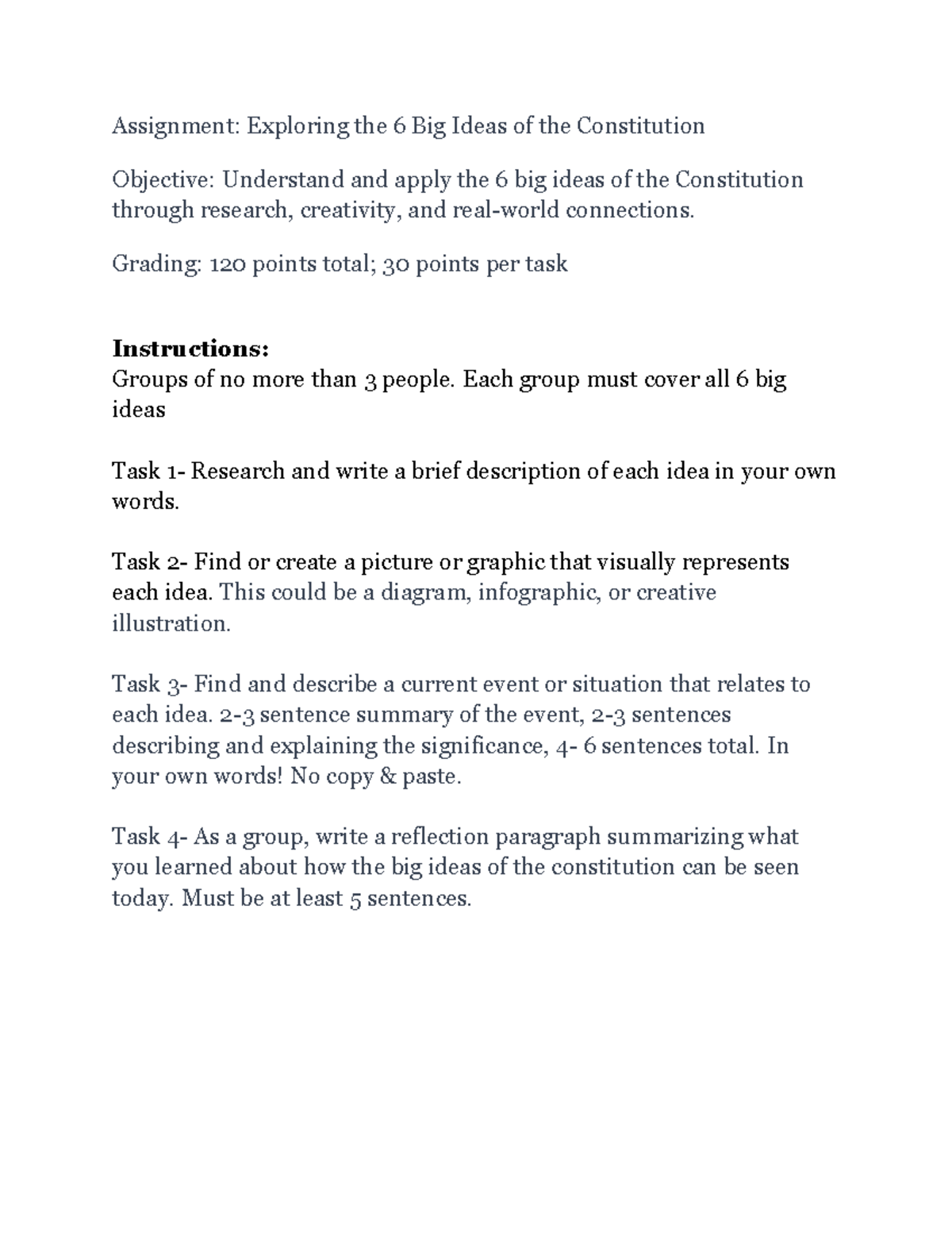 Assignment Exploring the 6 Big Ideas of the Constitution - Assignment ...