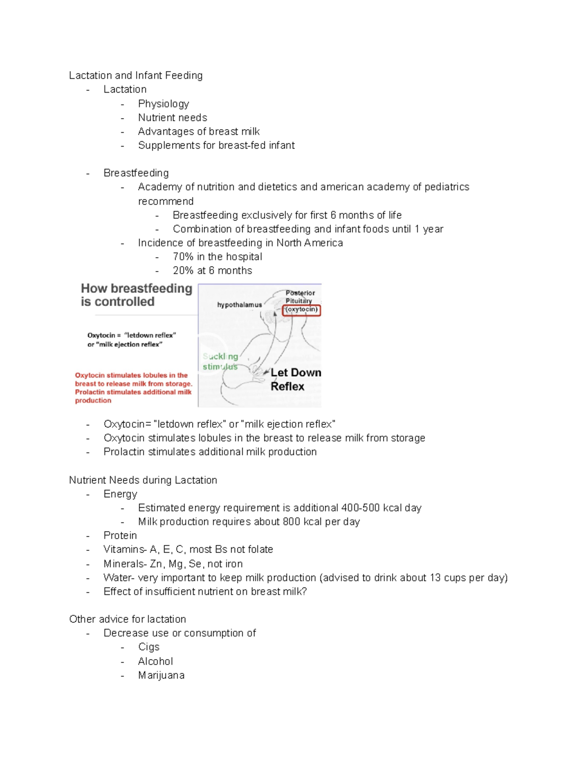 Feeding notes - Lactation and Infant Feeding - Lactation - Physiology ...