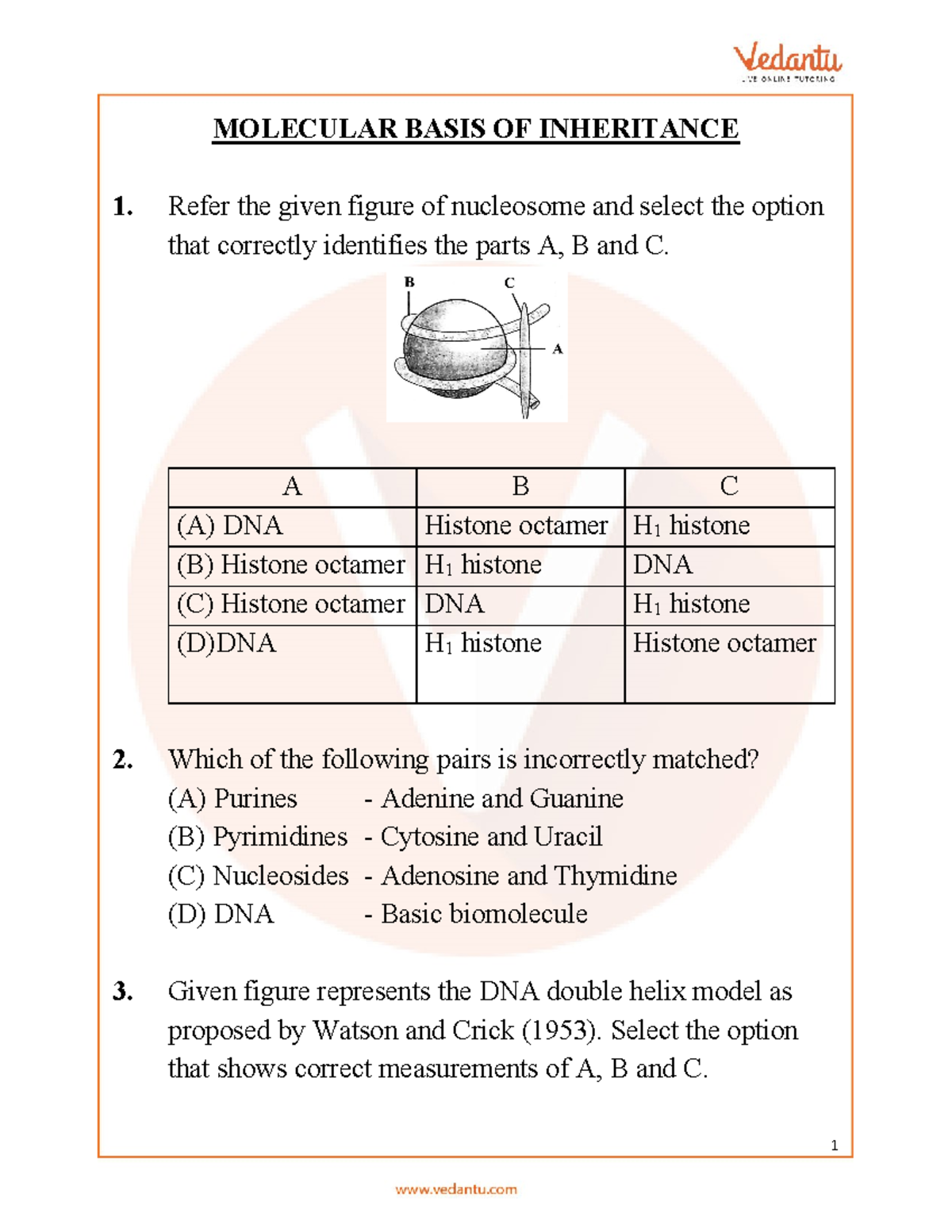 Molecular Basis of Inheritance NEET Questions Free PDF Download ...