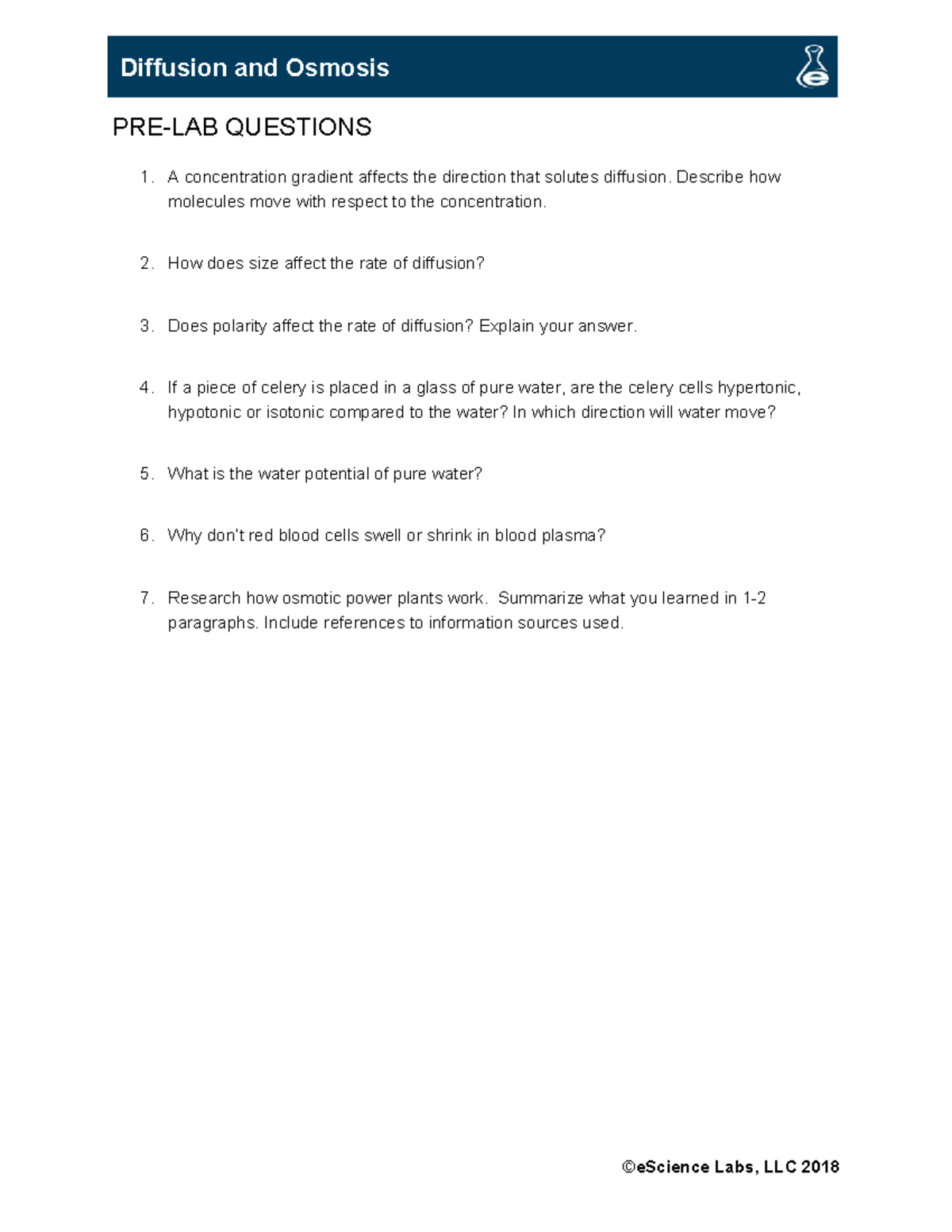 GB 1713 L06 Diffusion Osmosis - PRE-LAB QUESTIONS 1. A concentration ...