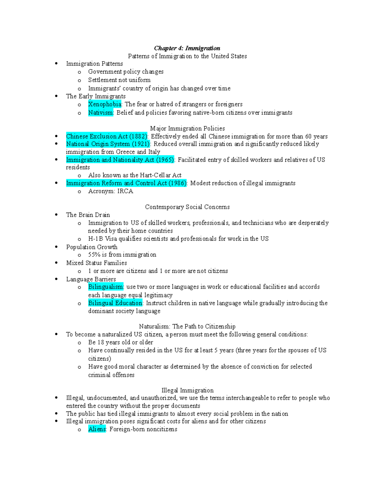 Chapter 4 Notes - Immigration. Taught by Georgios Loizides - Chapter 4 ...