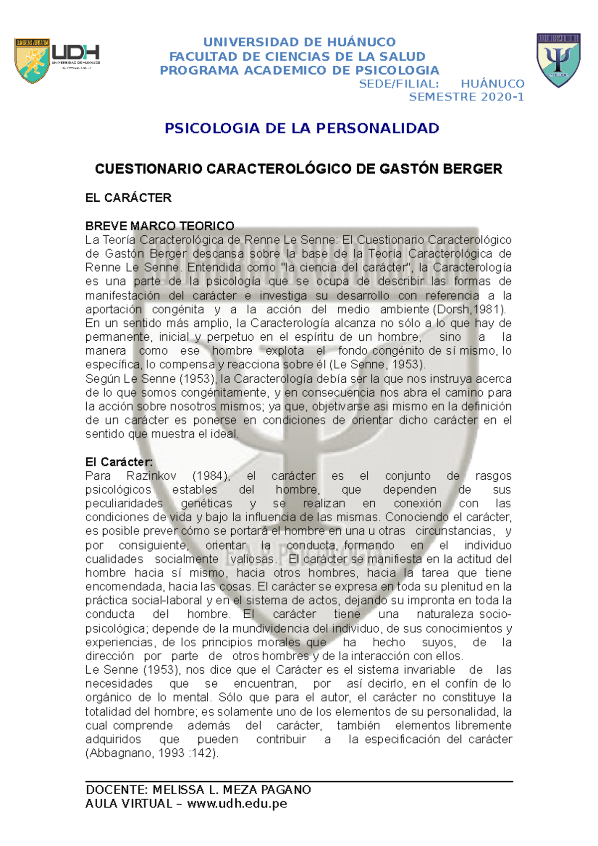 TEST Berger - FACULTAD DE CIENCIAS DE LA SALUD PROGRAMA ACADEMICO DE ...