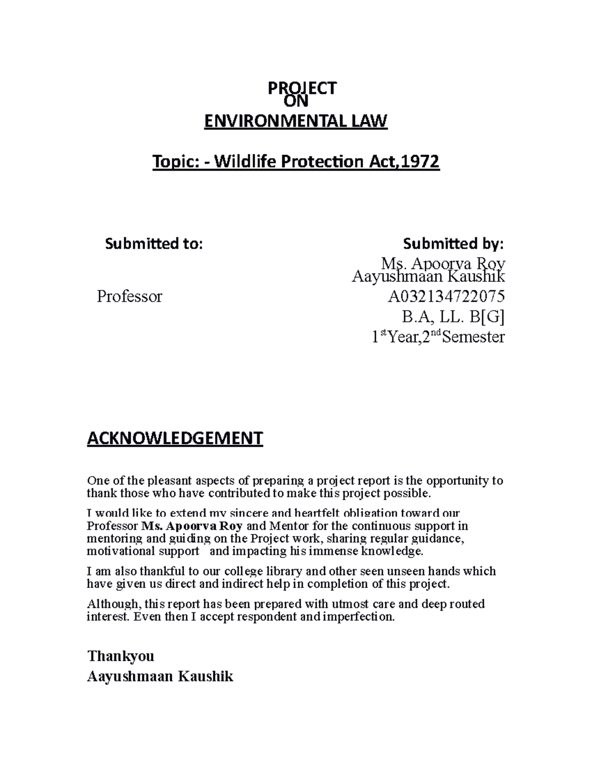 EVS Project edited - thanks - PROJECT ON ENVIRONMENTAL LAW Topic ...