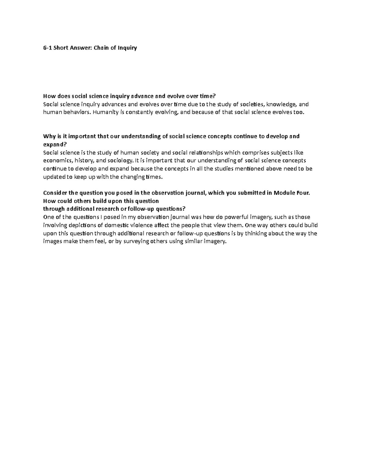 SCS100 Chain of Inquiry - 6-1 Short Answer: Chain of Inquiry How does ...