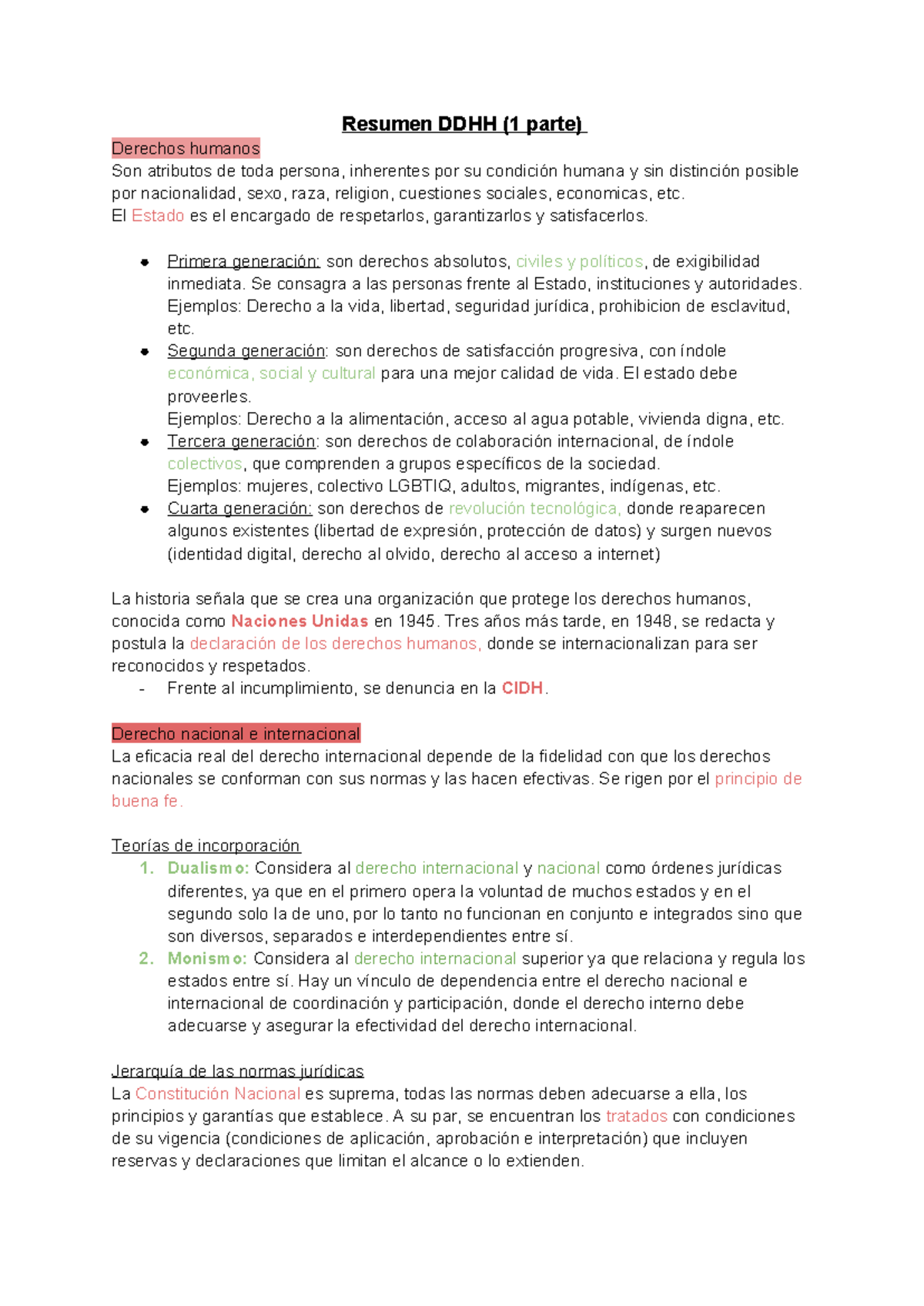 Resumen DDHH (1 parte) - Resumen DDHH (1 parte) Derechos humanos Son atributos de toda persona ...