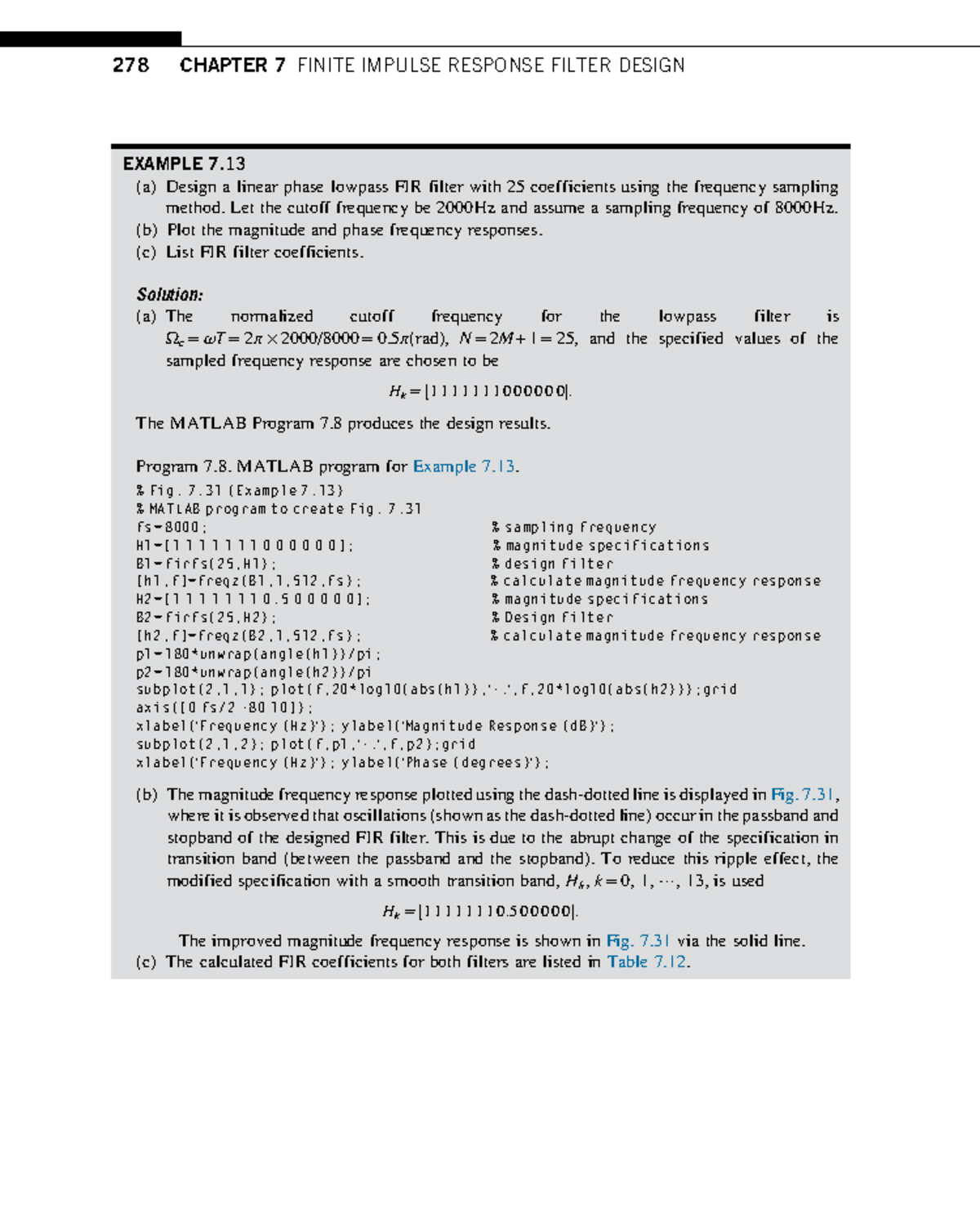 Finite Impulse Response - EXAMPLE 7. (a) Design a linear phase lowpass FIR filter with 25 - Studocu
