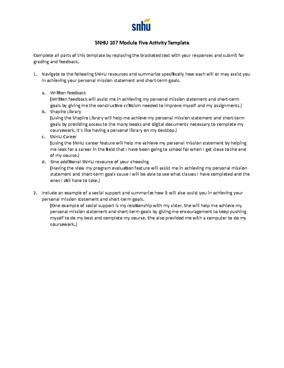 SNHU 107 Module Five Activity Template - SNHU 107 Module Five Activity ...
