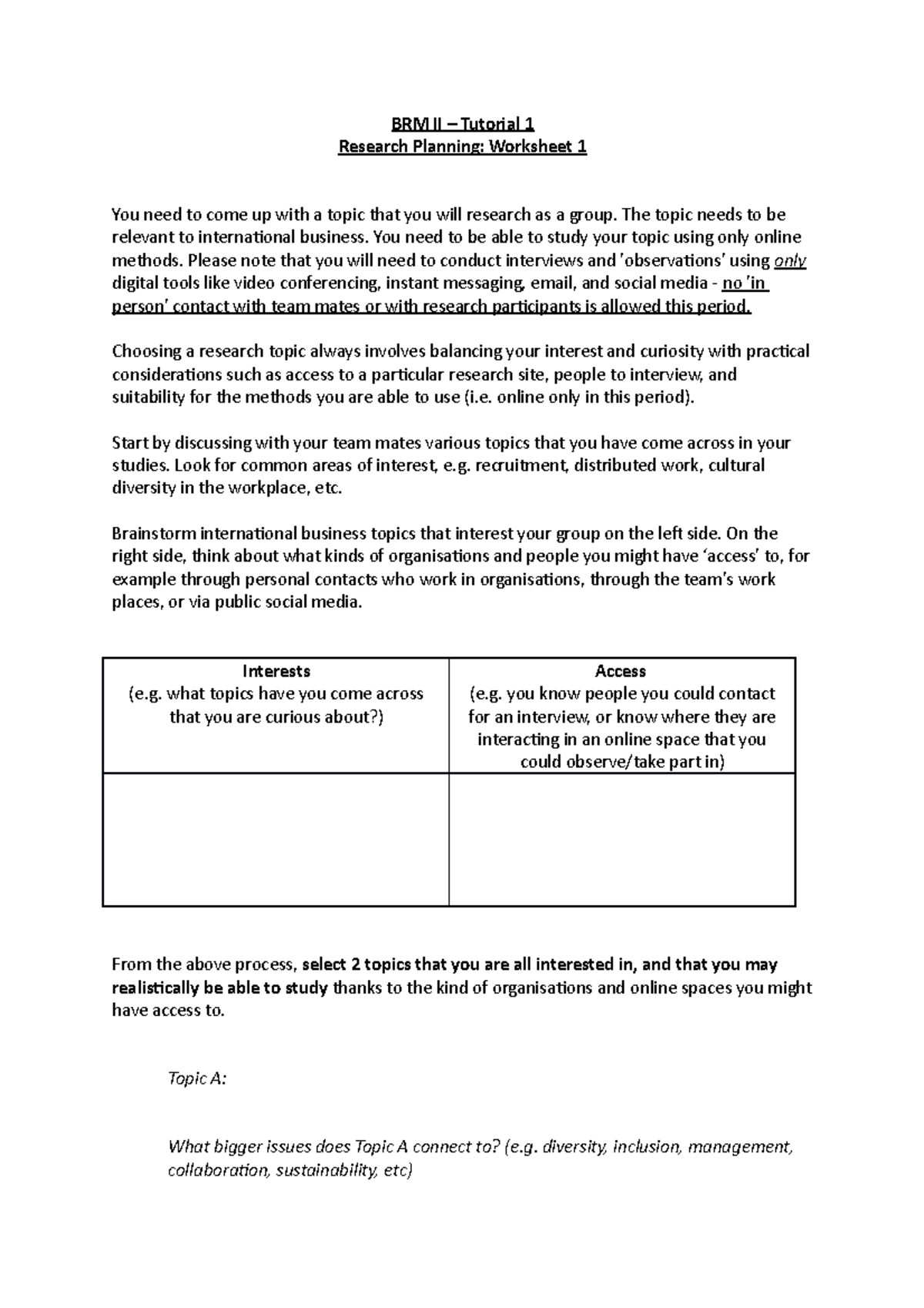 Brm 2– Tutorial 1 - Worksheet 1 2021 - Research Methods - VU - Studeersnel