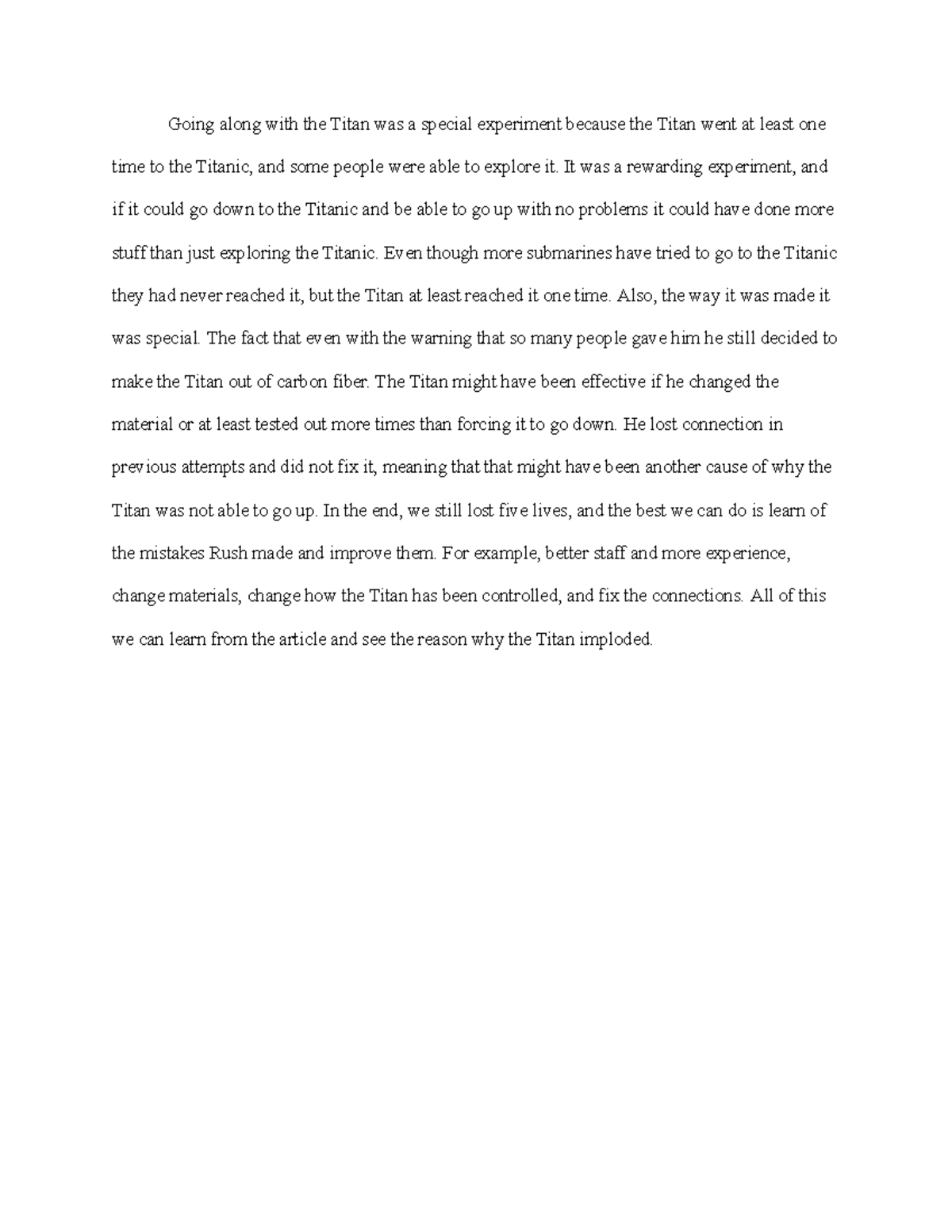 essay for physics - Going along with the Titan was a special experiment ...