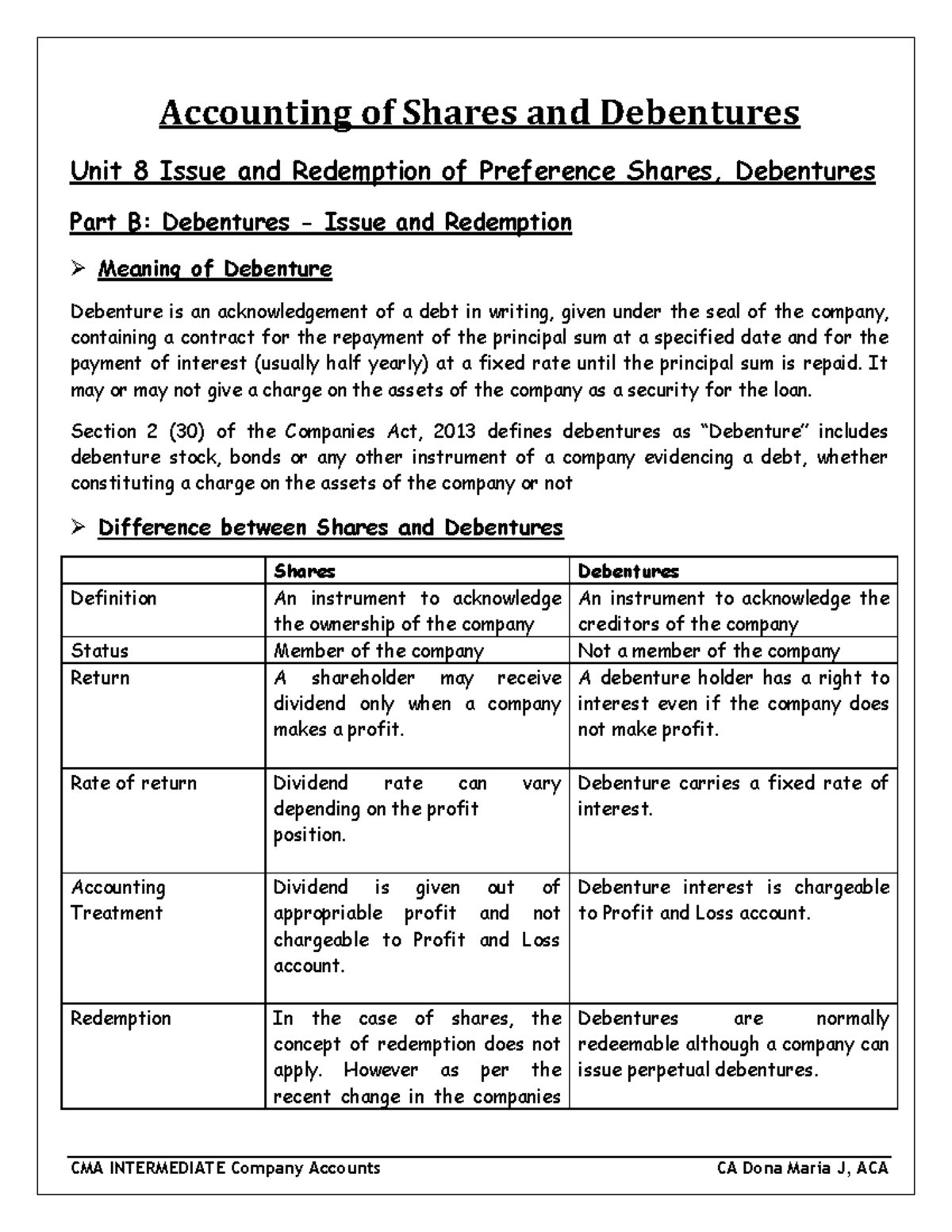 Company accounts - Accounting of Shares and Debentures Unit 8 Issue and ...
