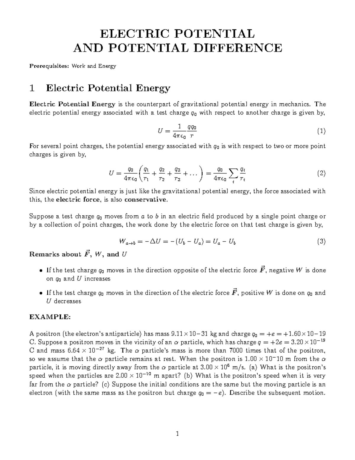 Physics : ELECTRIC POTENTIAL AND POTENTIAL DIFFERENCE - Electric ...