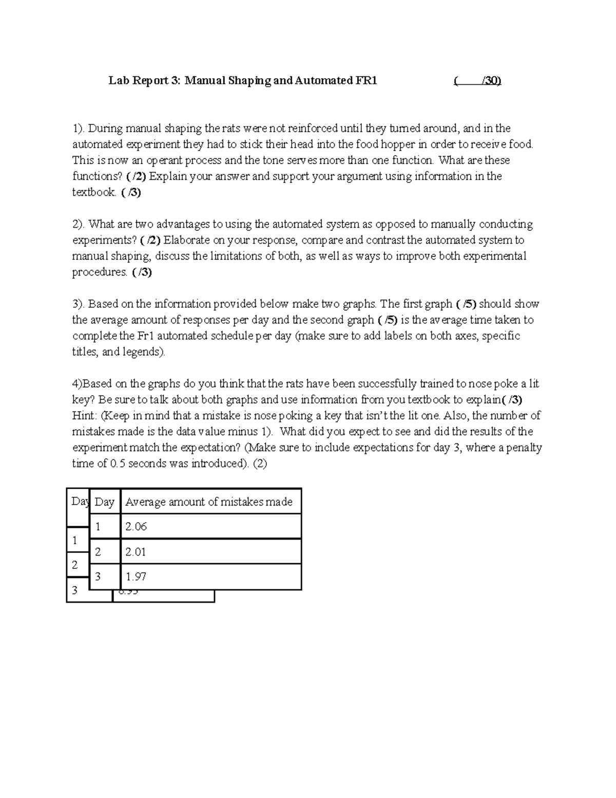 Learning-and-behaviour-lab report 3-fall 2018 - Lab Report 3: Manual ...