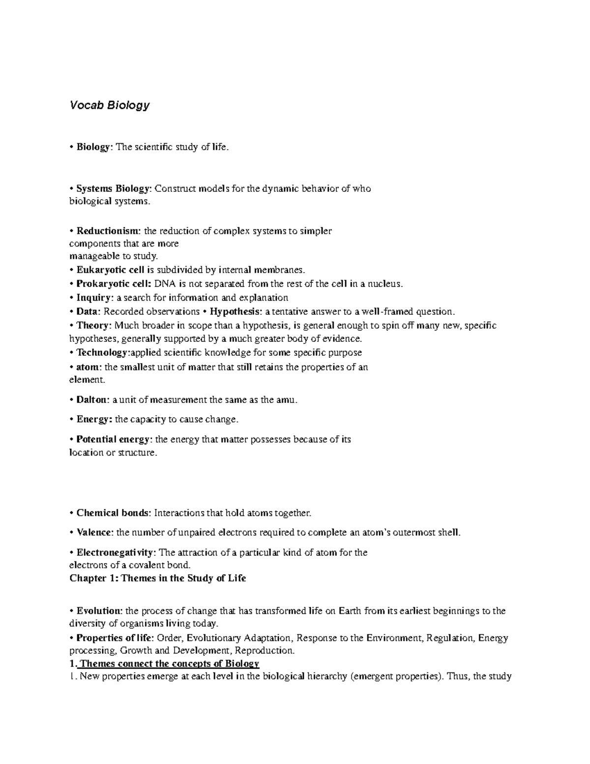 Vocab Biology - Vocab Biology Biology : The scientiûc study of life ...