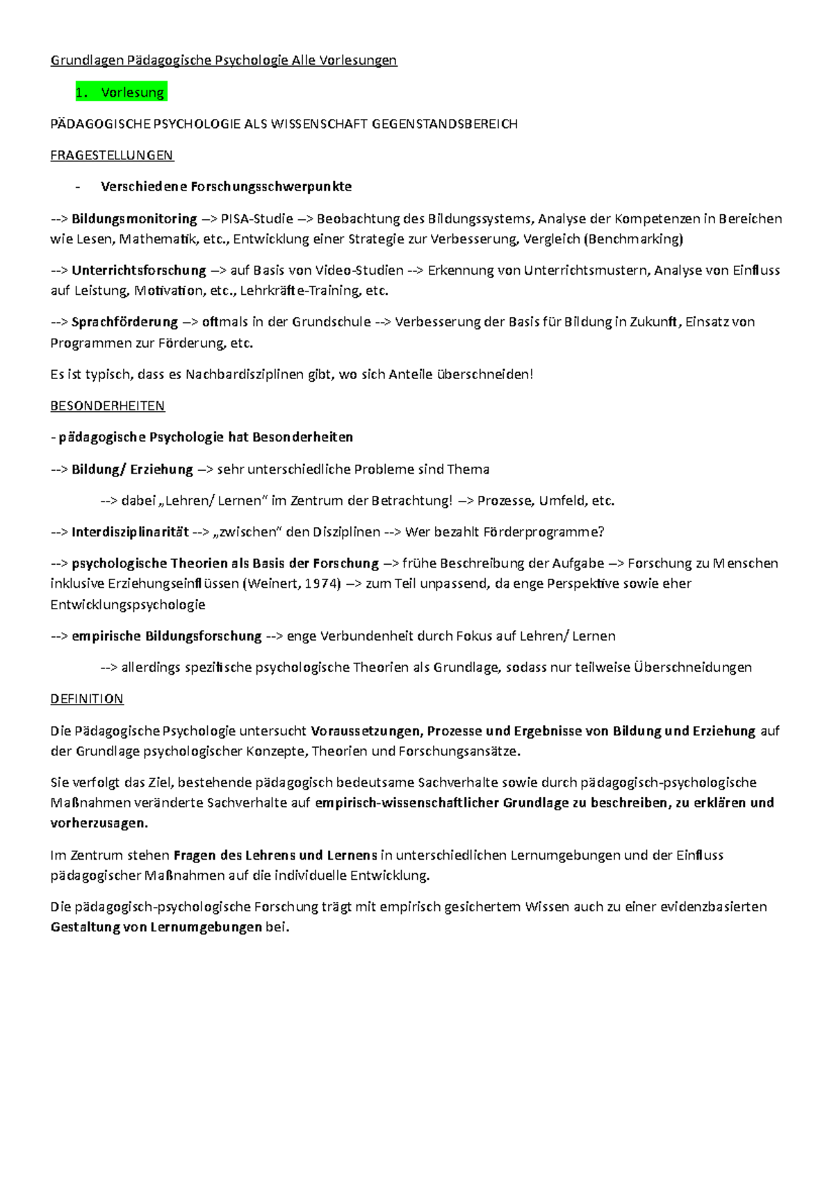 Grundlagen Pädagogische Psychologie Alle Vorlesungen - Grundlagen Pädagogische Psychologie Alle ...