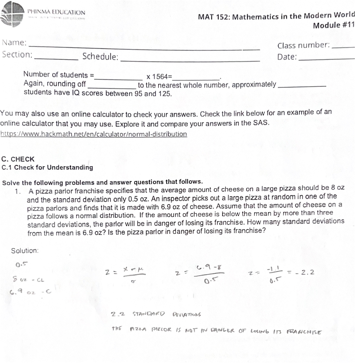 SAS11 C.1 Check for Understanding - PHINMA EDUCATION MAT 152 ...