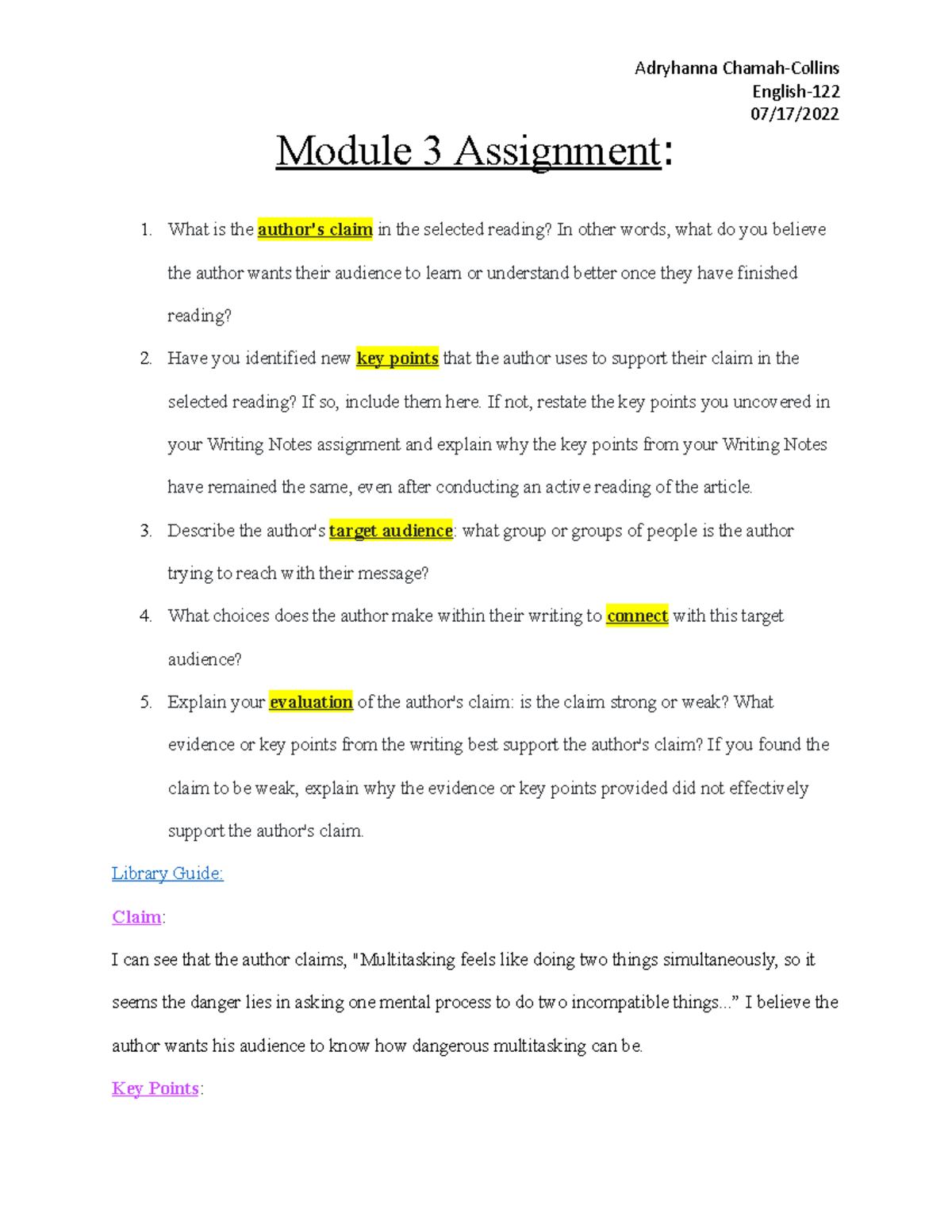 Module 3 Assignment - Creating an outline - Adryhanna Chamah-Collins ...