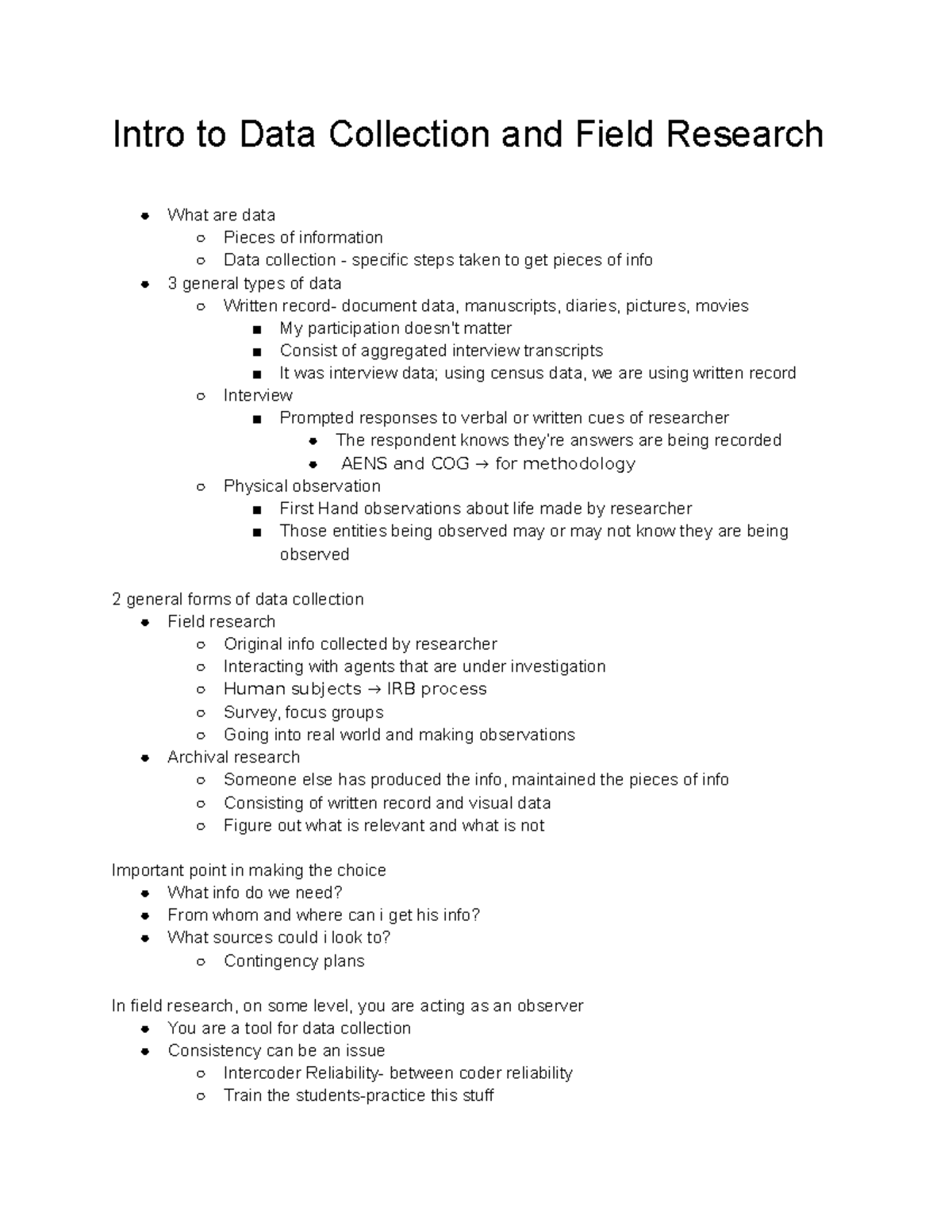 intro to data collection and field research - Intro to Data Collection ...