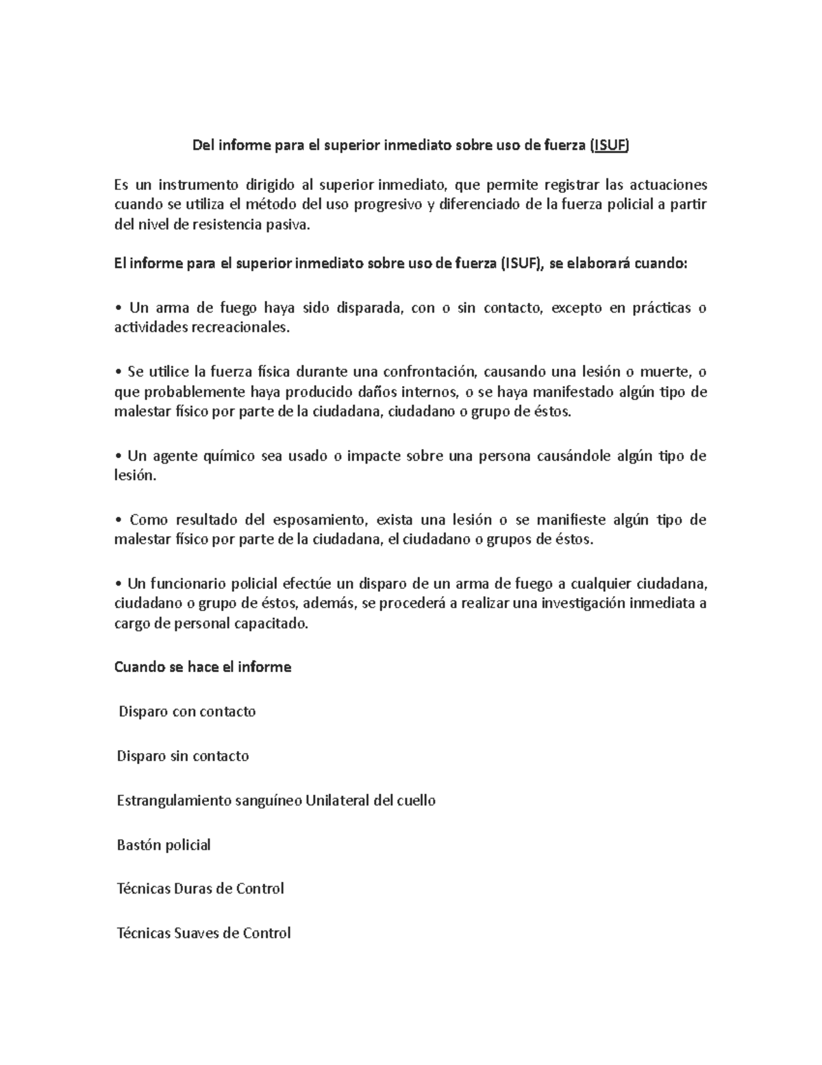 Del informe para el superior inmediato sobre uso de fuerza - El informe ...