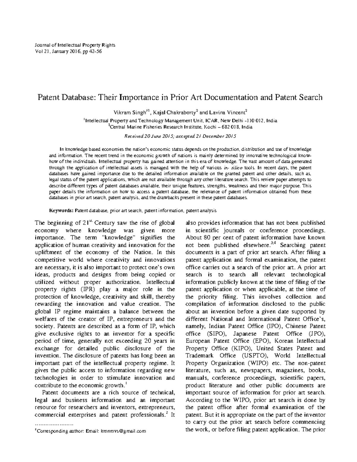 Patent databases - Lecture notes 1 - Journal of Intellectual Property ...