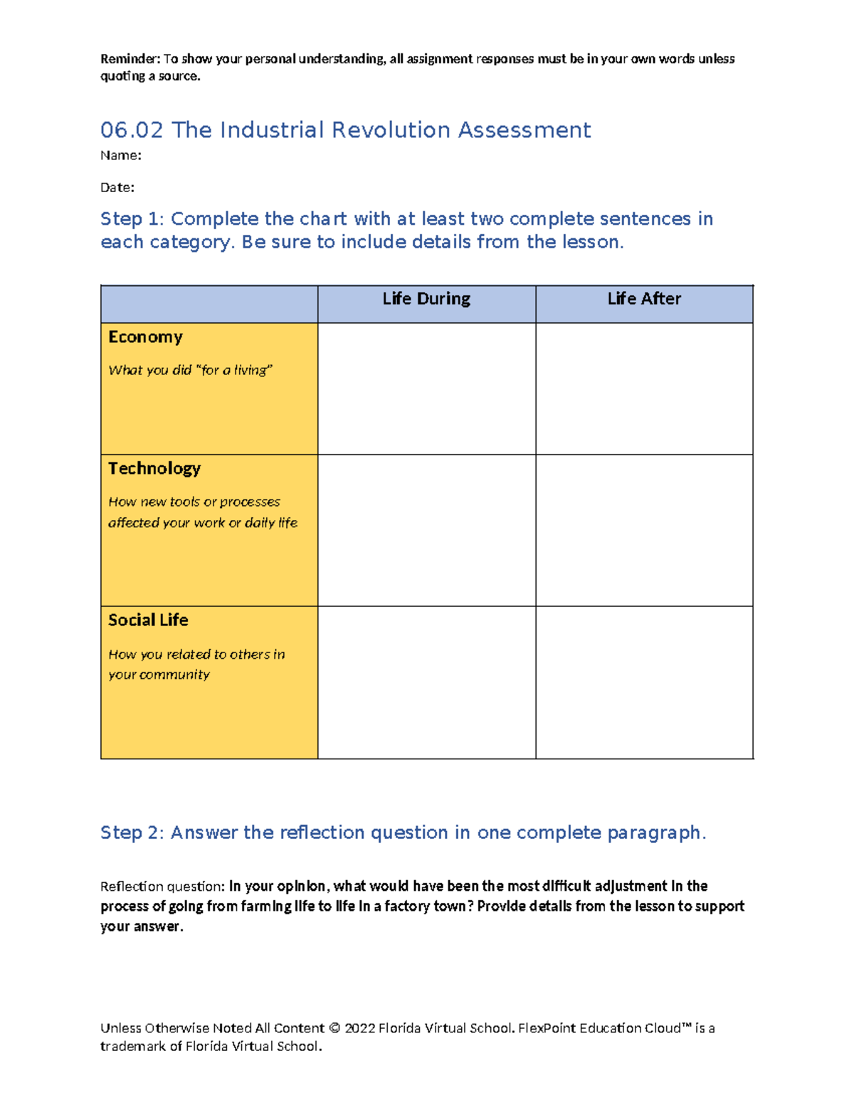 The industrial revolution wh yourname - Reminder: To show your personal ...
