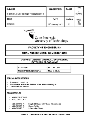 CET260S - CPUT - Chemical engineering technology 2 - Studocu