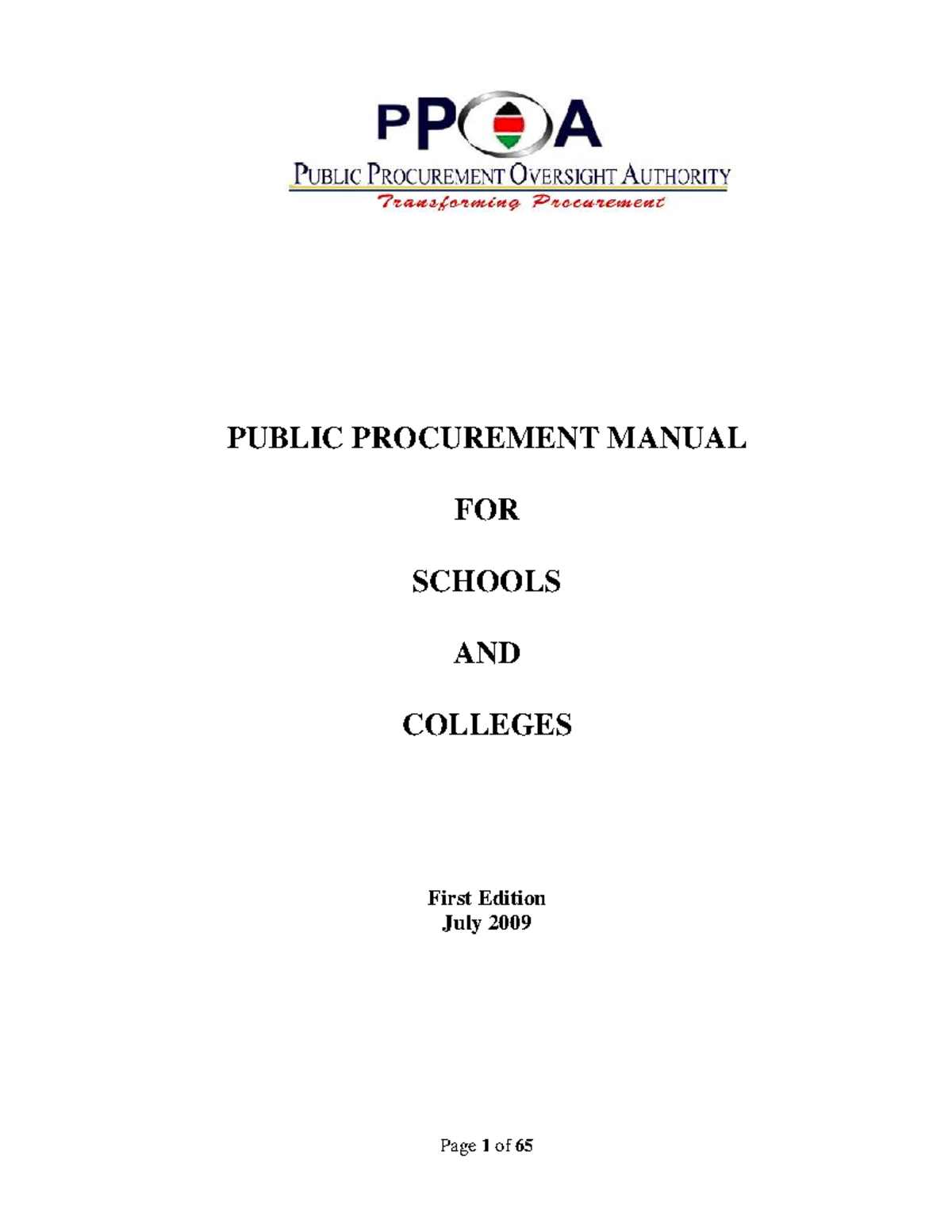 Procurement manual -schools and colleges - PUBLIC PROCUREMENT MANUAL ...