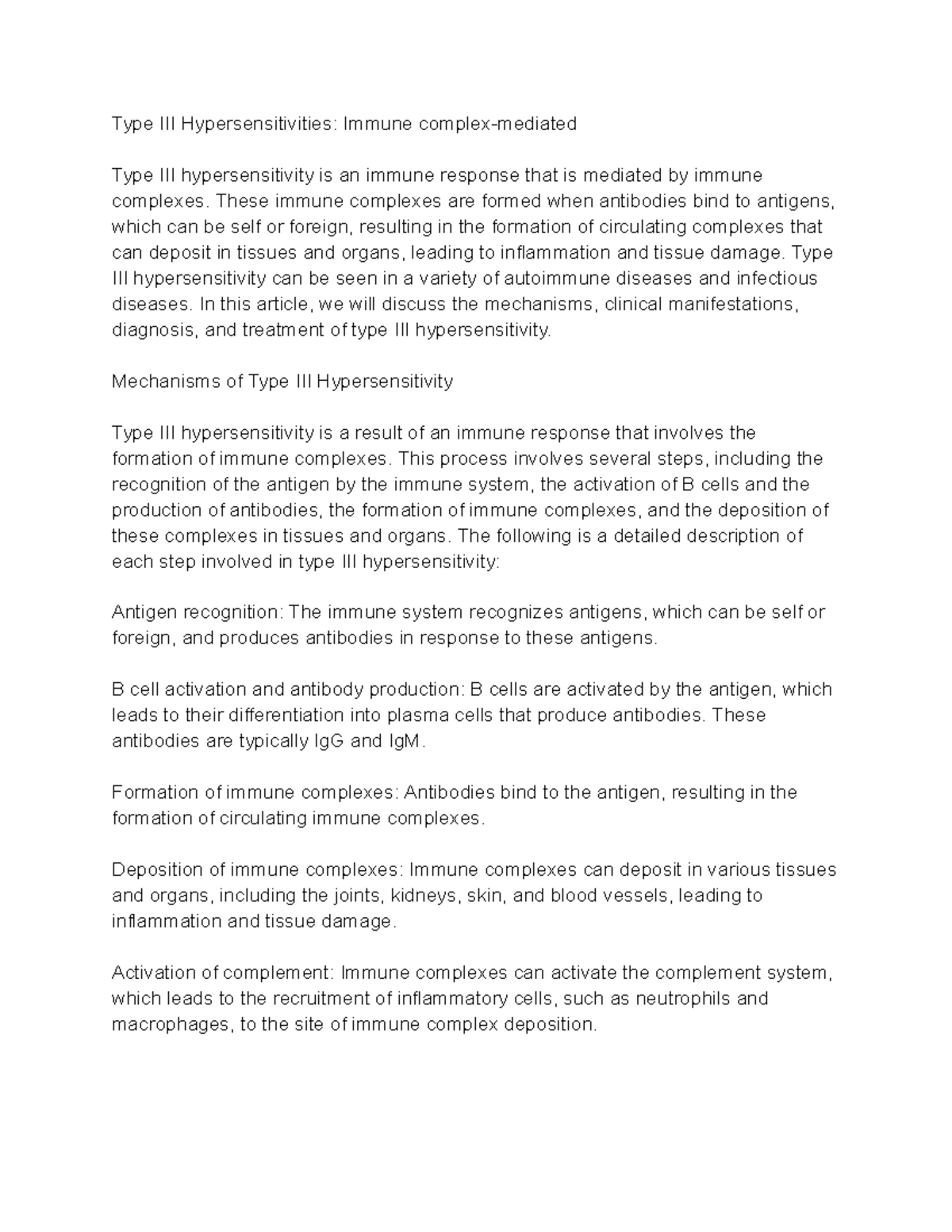 Type III Hypersensitivities Immune complex-mediated - These immune ...