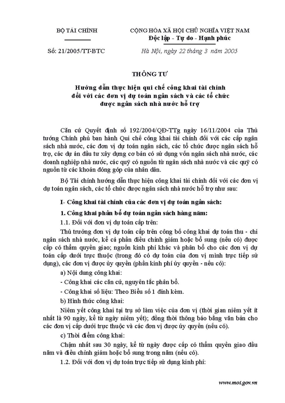 TT 21-2005-BTC - kjbbbbbbbbbb - BỘ TÀI CHÍNH CỘNG HÒA XÃ HỘI CHỦ NGHĨA ...