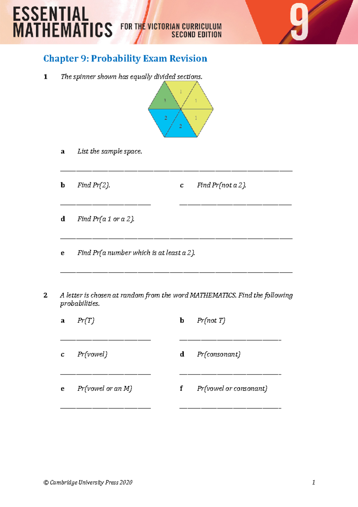 Ch9 Probability Revision - Chapter 9: Probability Exam Revision 1 The ...
