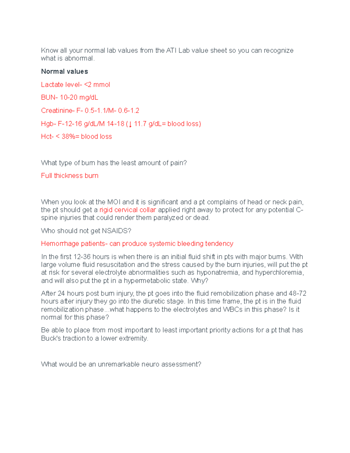 Guide MS - NCLEX R - Know all your normal lab values from the ATI Lab ...