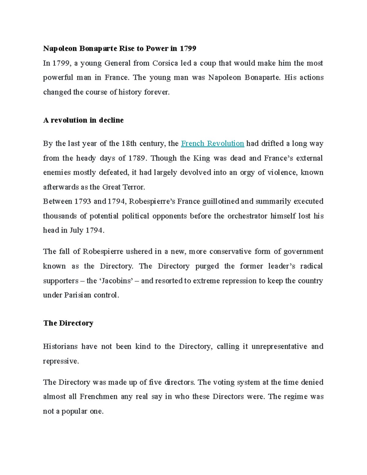 Napoleon 1 Bonaparte Rise to Power in 1799 - The young man was Napoleon ...