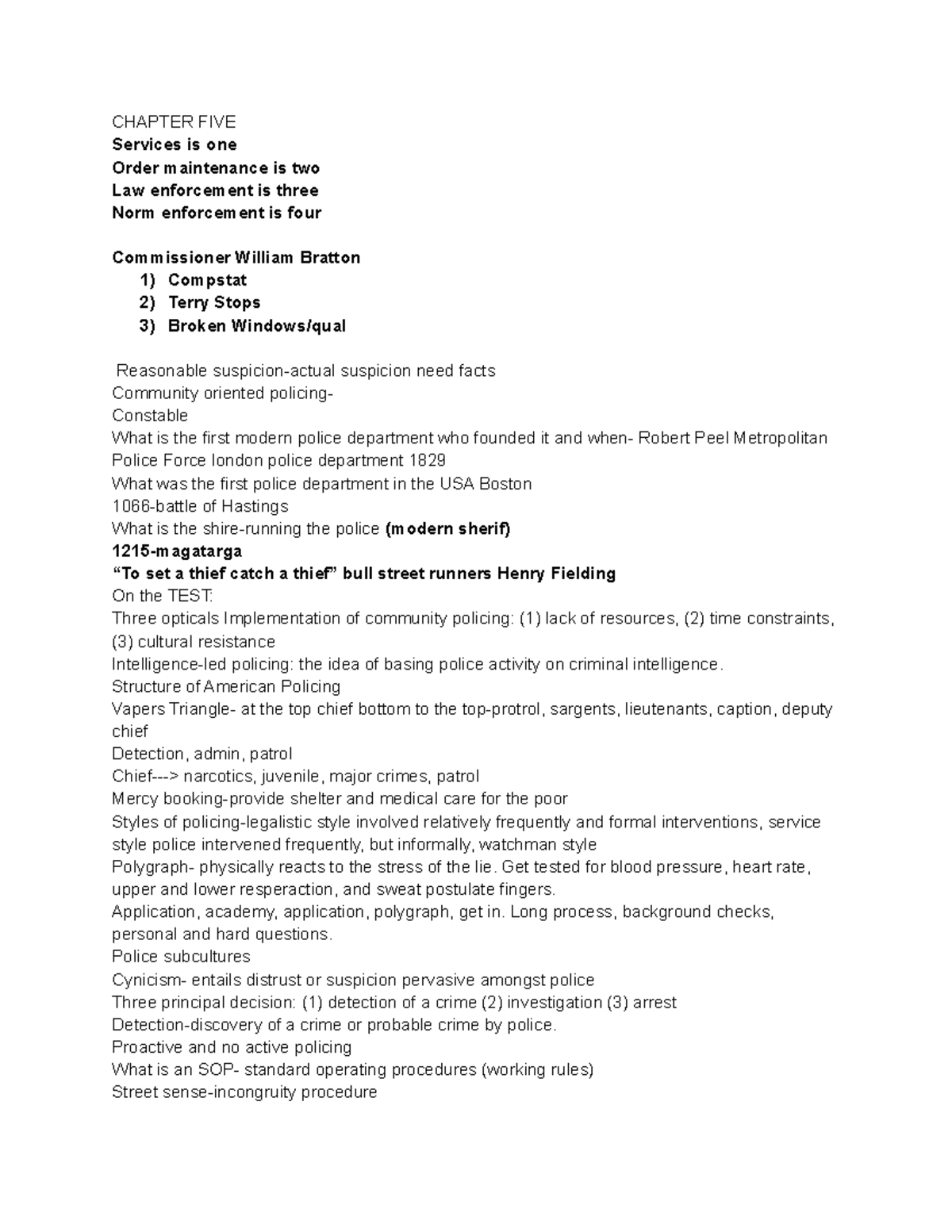 CJ Ch. 5 - Chapter 5 lecture notes on CJ - CHAPTER FIVE Services is one ...