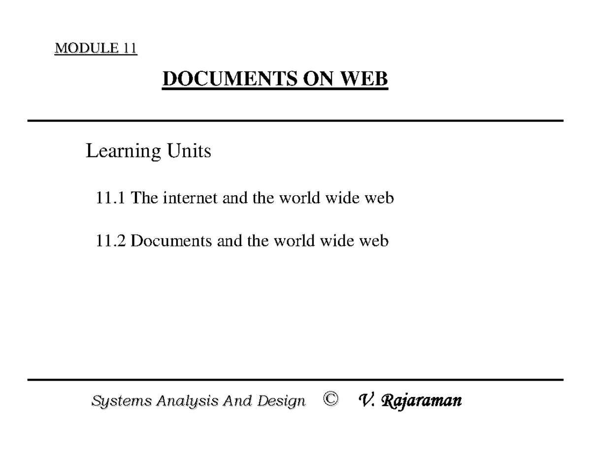 W11 Lesson 11 Object Oriented Systems Modelling Module Module