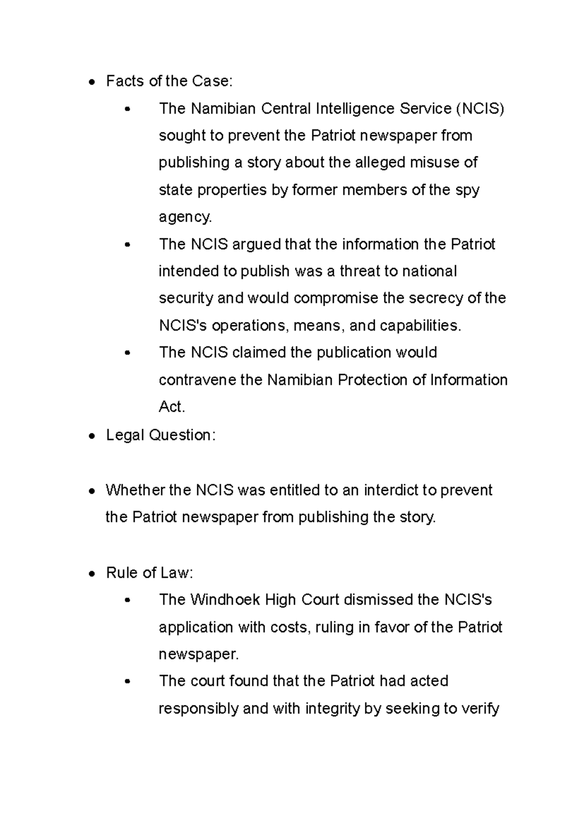 Document - Good luck - Facts of the Case: The Namibian Central ...
