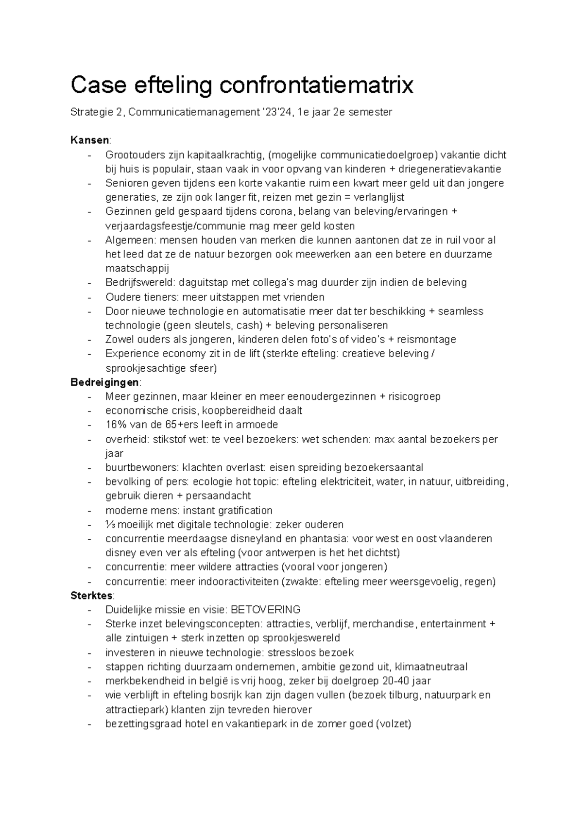 Case efteling confrontatiematrix - Case efteling confrontatiematrix ...