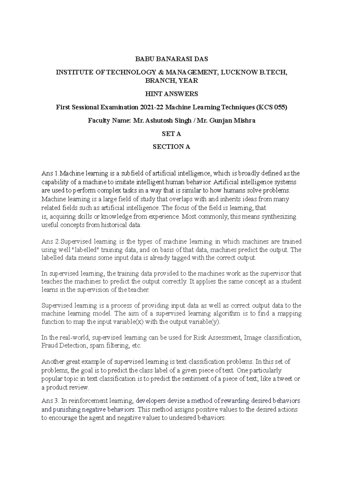 Ans 1. MLT SESS A - bbbbbbbbbbbbbbbbbbbbbbbbbbbbbbbbb - BABU BANARASI ...