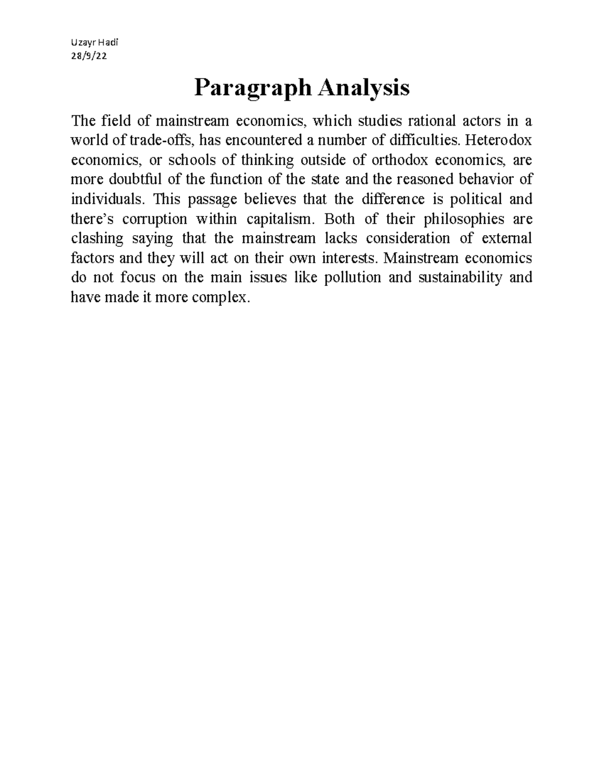 Paragraph Analysis - good - Uzayr Hadi 28/9/ Paragraph Analysis The ...