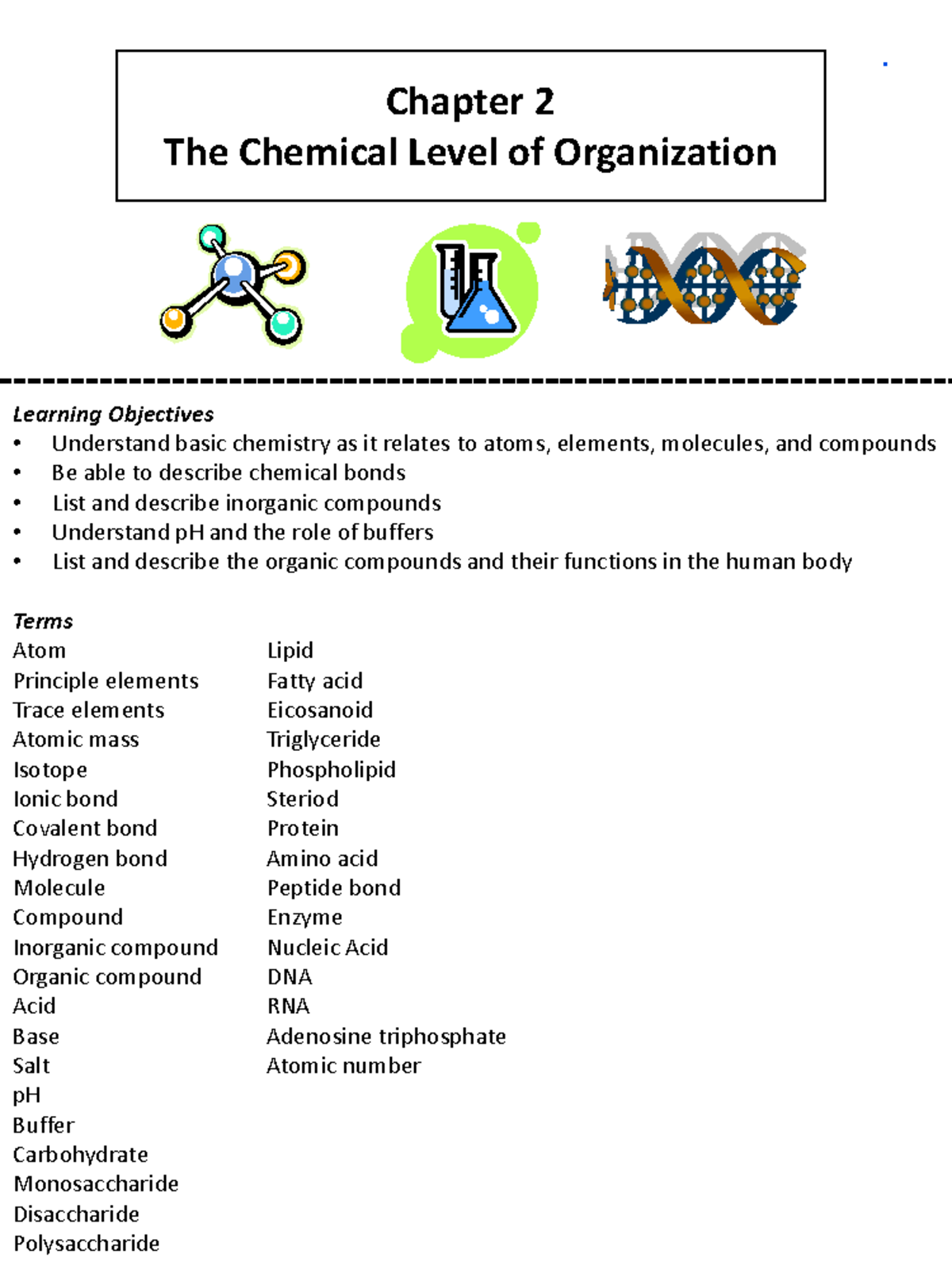 Chapter 2 - Chapter 2 The Chemical Level of Organization Learning ...