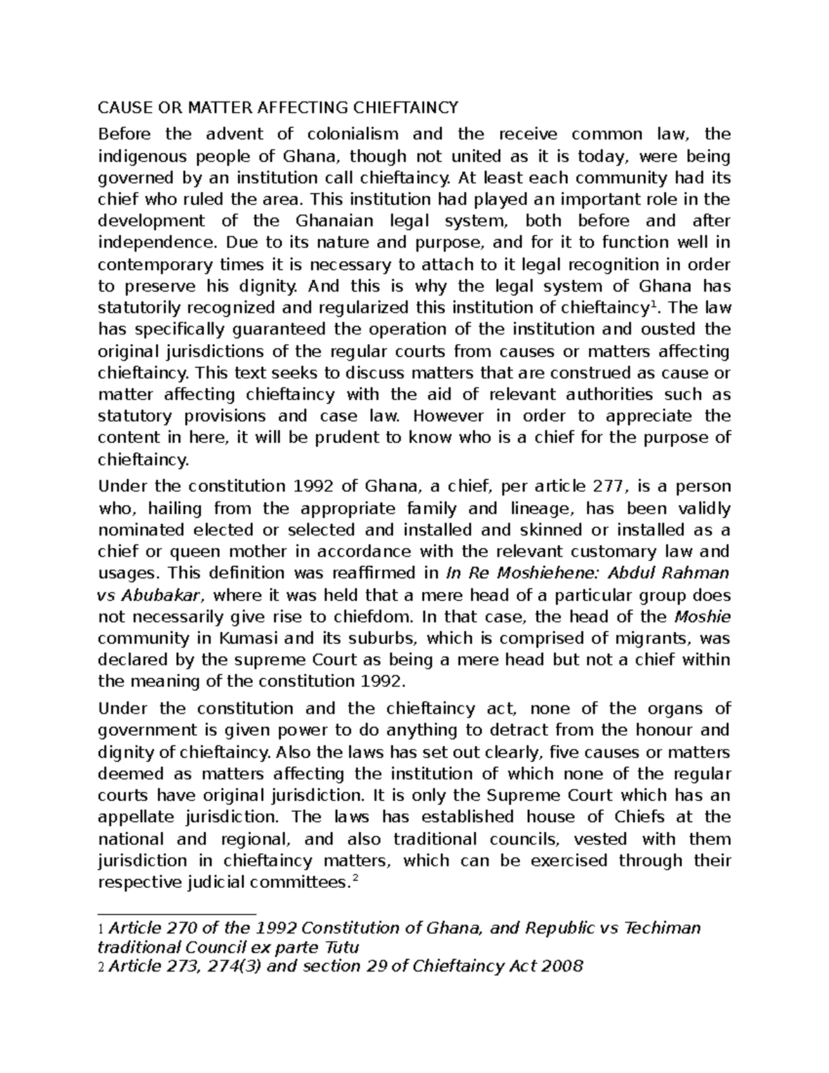 Cause or matter affecting Chieftaincy - CAUSE OR MATTER AFFECTING ...