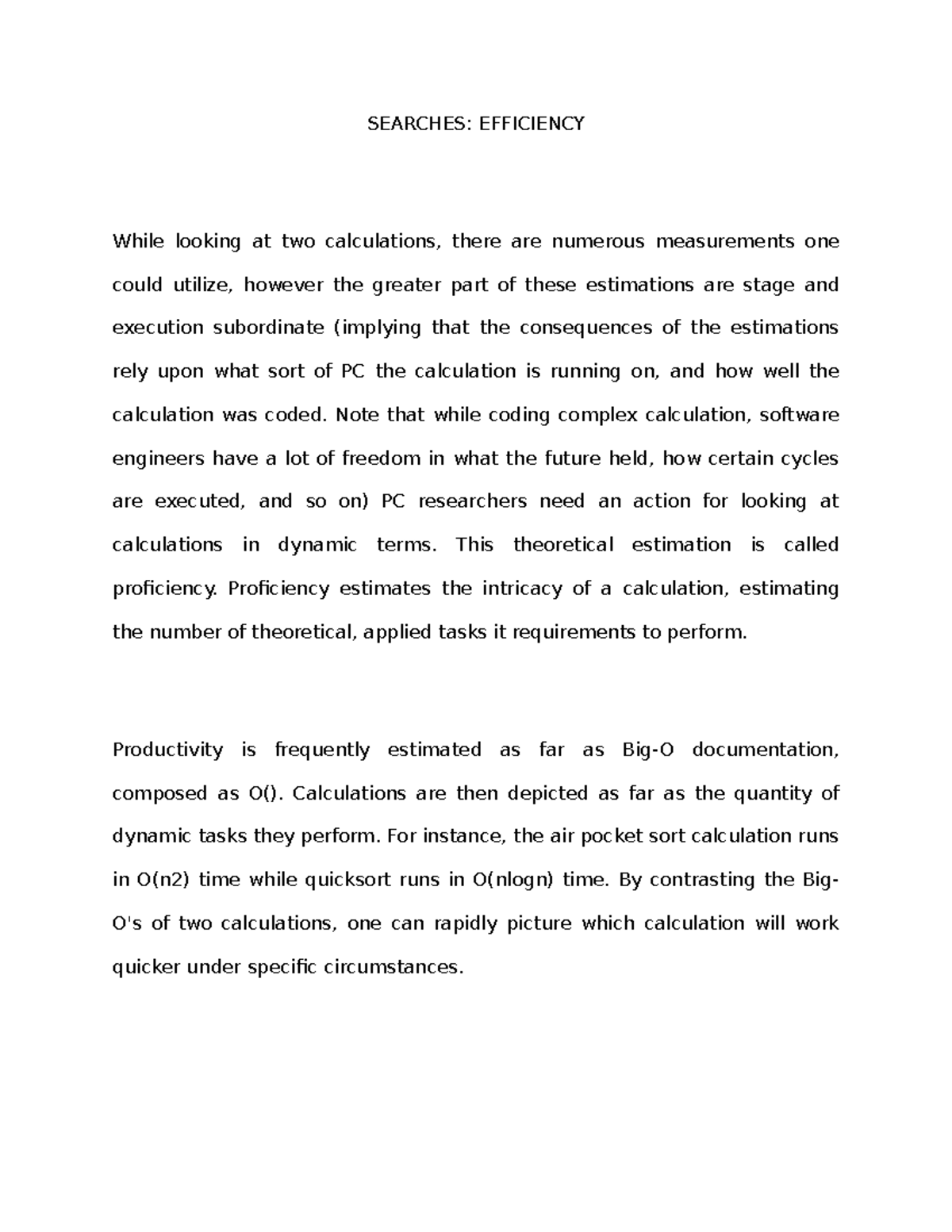 Searches Efficiency - SEARCHES: EFFICIENCY While looking at two ...