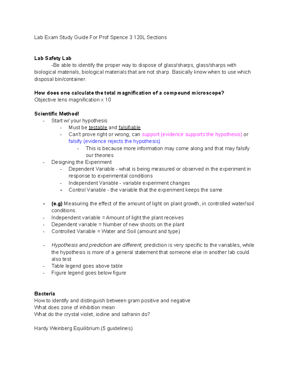 Lab Exam Study Guide - Basically know when to use which disposal bin ...