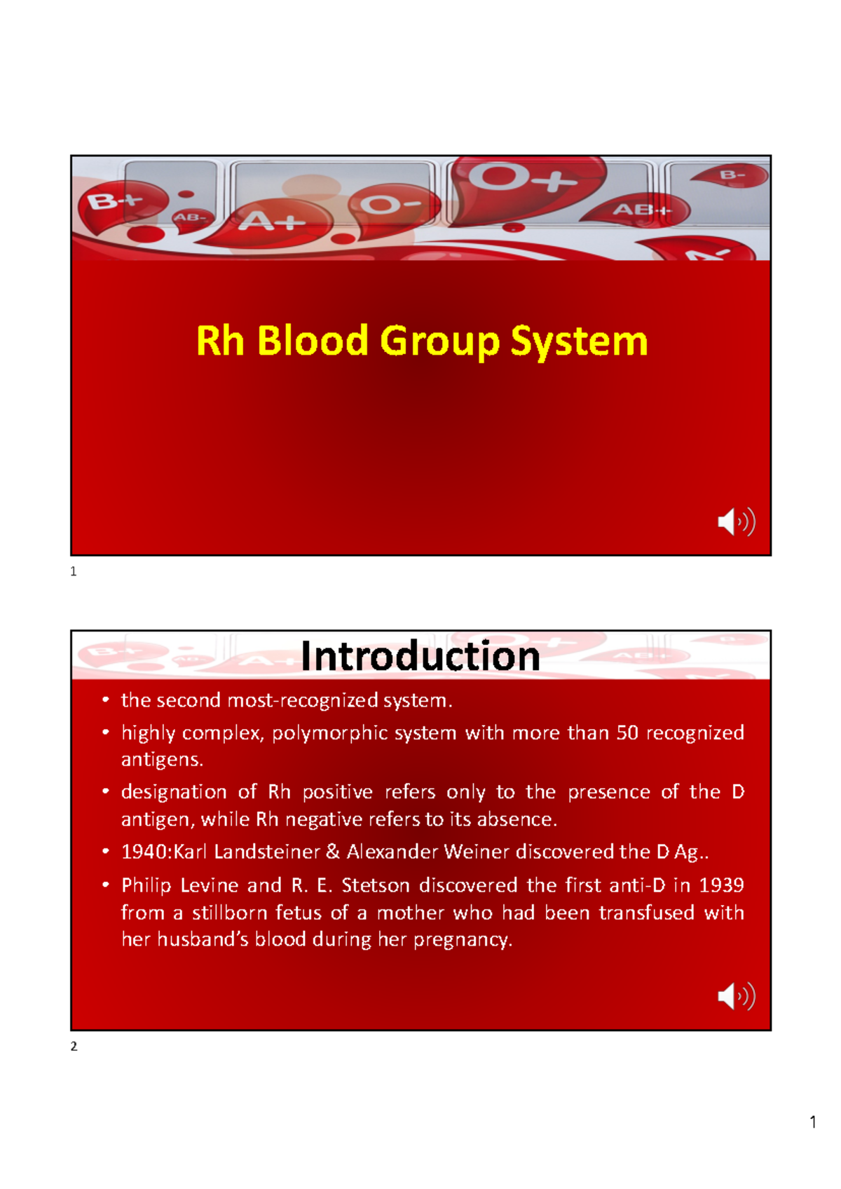 Rh Blood Group System Part II - Rh Blood Group System 1 - the second ...