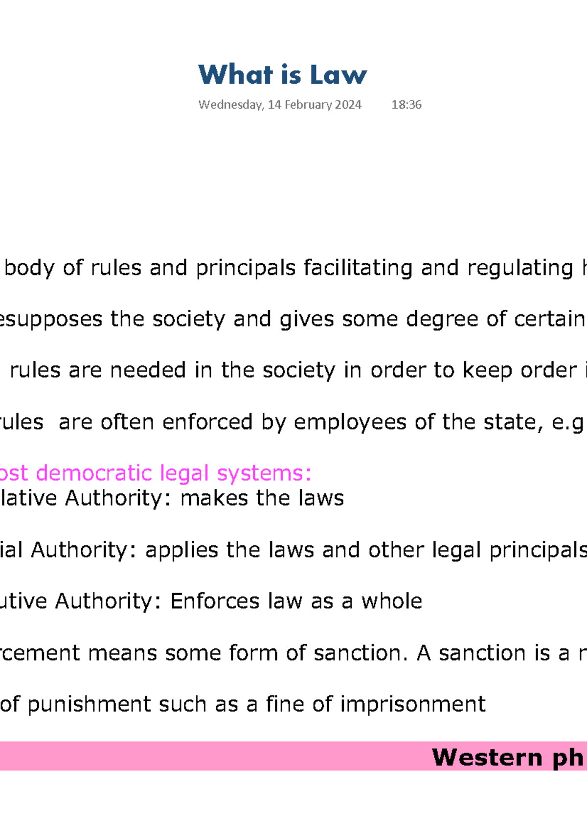 What is Law - lecture notes - of certainty order to keep order in the ...